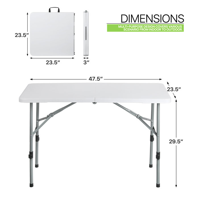Bring Home Furniture 4-Foot Plastic Folding Table, Indoor Outdoor Desk with Carrying Handle and ...